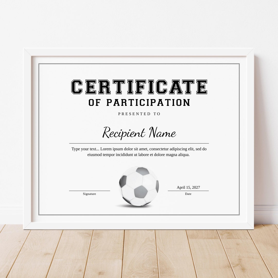 EDITABLE Soccer Football Award Certificate Template, Printable ...
