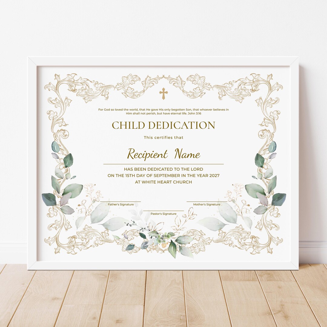 Editable Child Dedication Certificate Template, Presentation ...