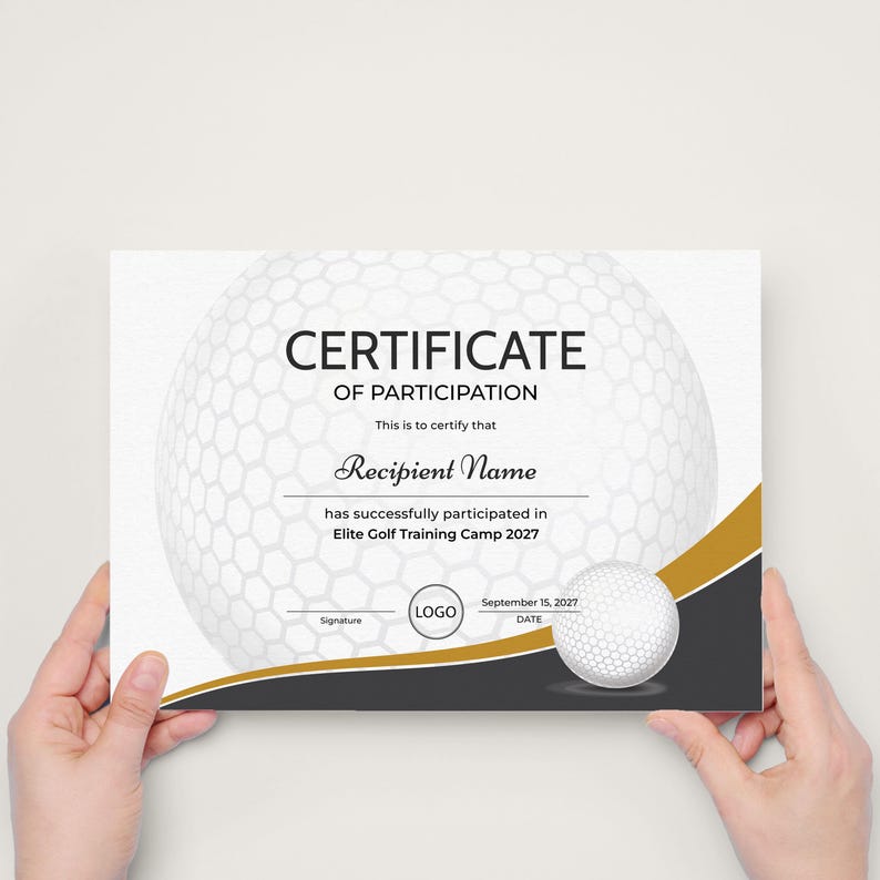EDITABLE Golf Certificate Template, Sports Certificate Award, Printable ...