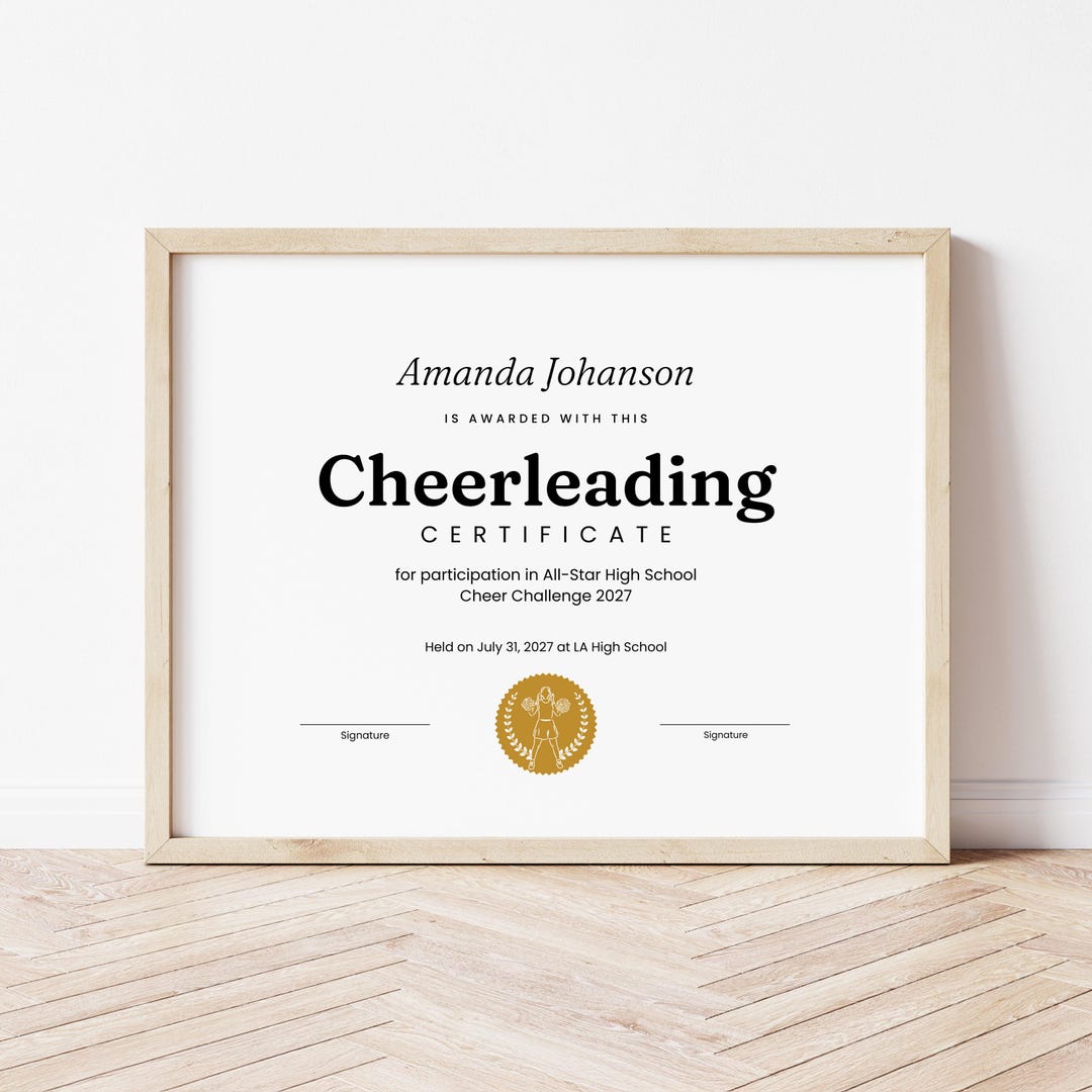 Cheerleading Certificate of Participation Printable Cheer Squad Award ...