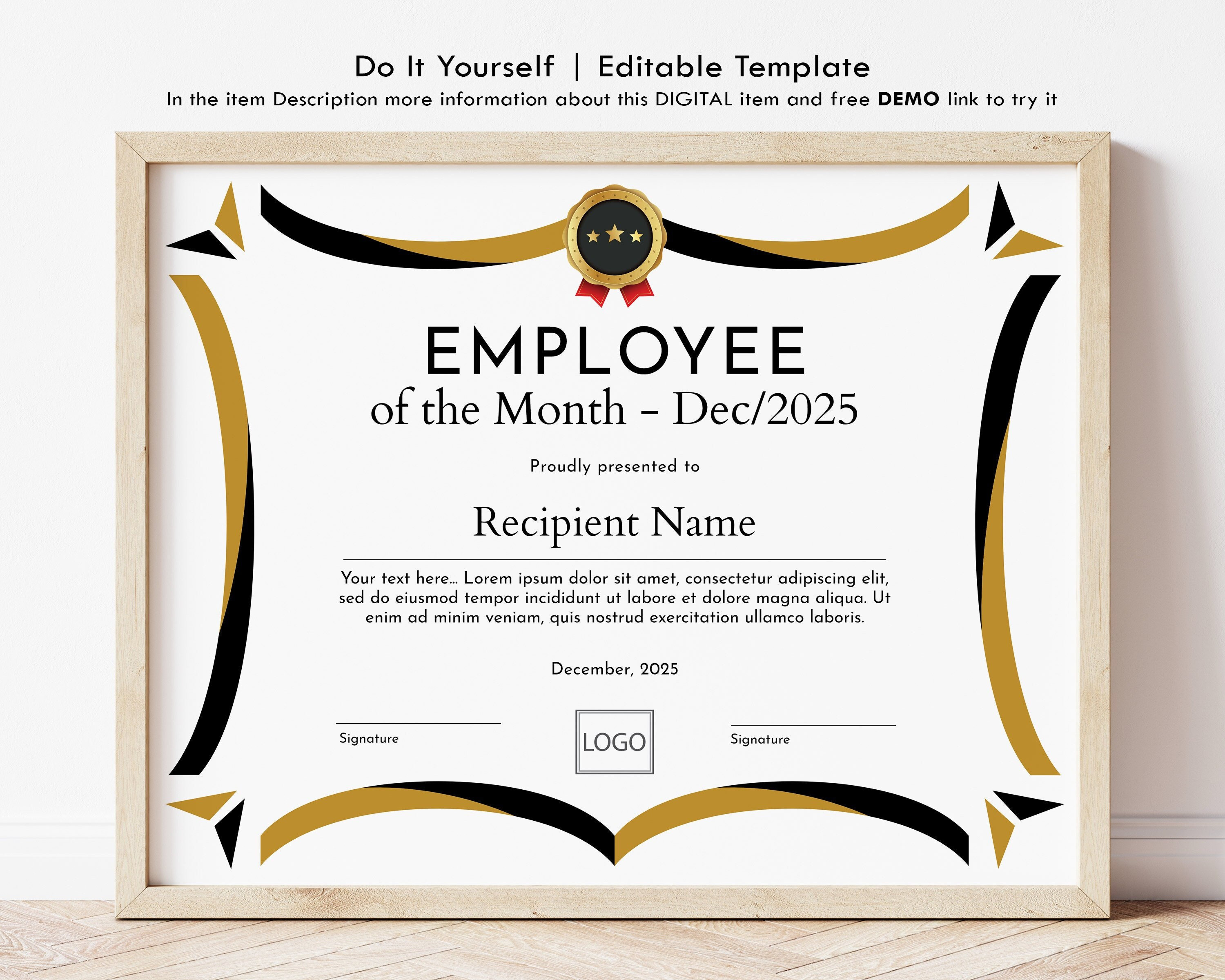 Editable Employee Of The Month Certificate Template Employee Etsy
