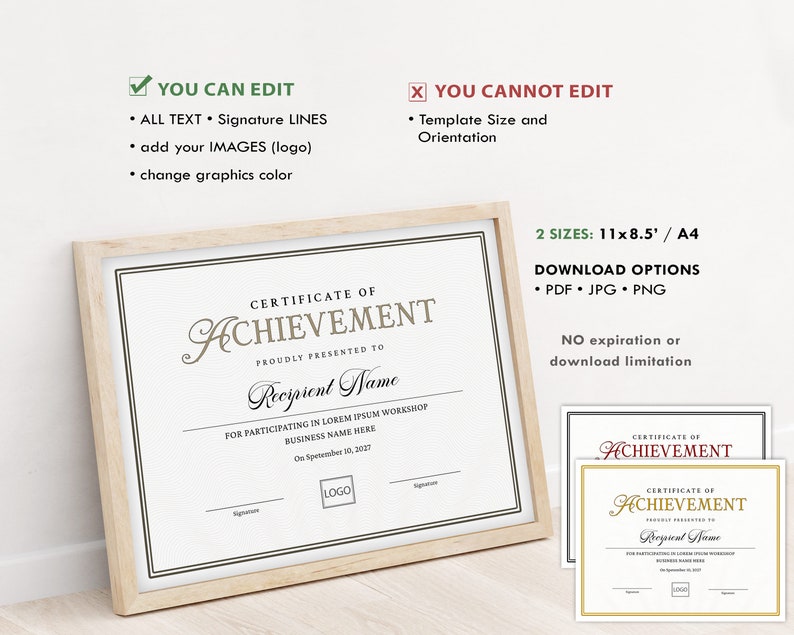Editable Certificate of Achievement Template Achievement - Etsy Canada