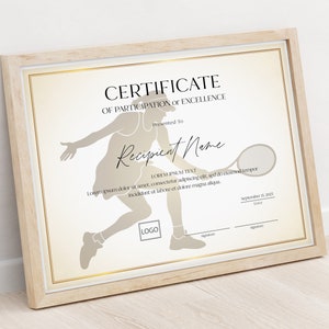 Woman's Tennis Certificate Award Template, Woman With Tennis Racket ...