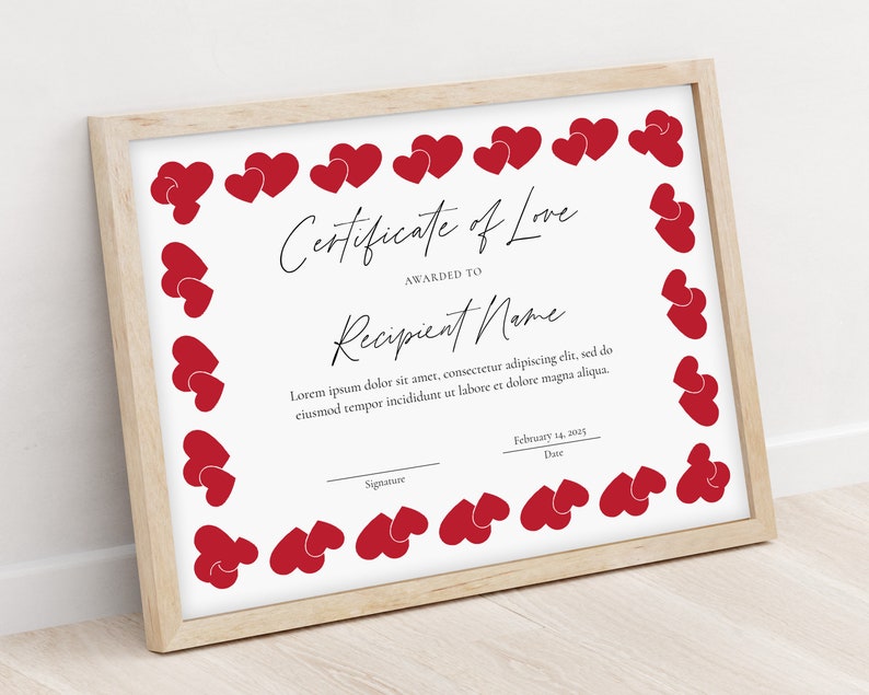 Love Certificate Template Valentines Day Gift for Him or Her - Etsy