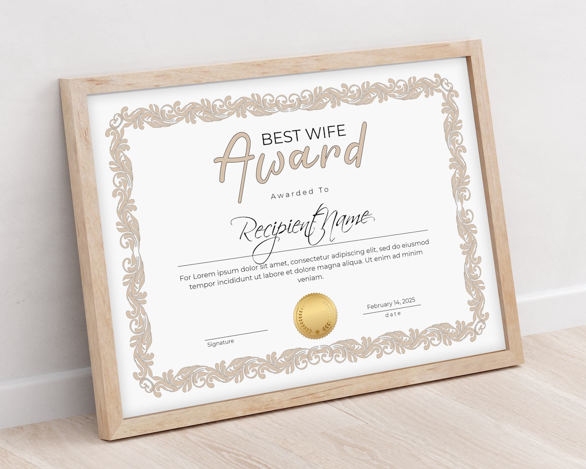 Best Wife Certificate Award Template Editable Printable Best - Etsy