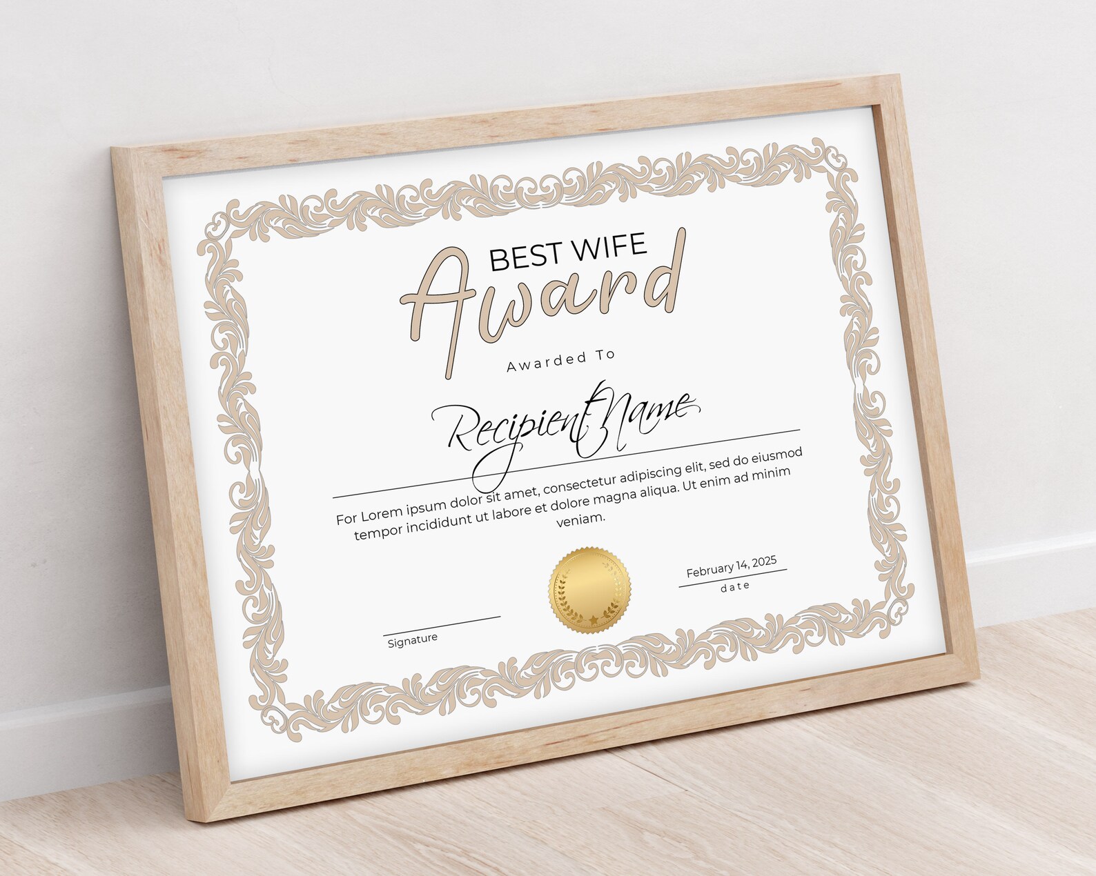 Best Wife Certificate Award Template Editable Printable Best - Etsy