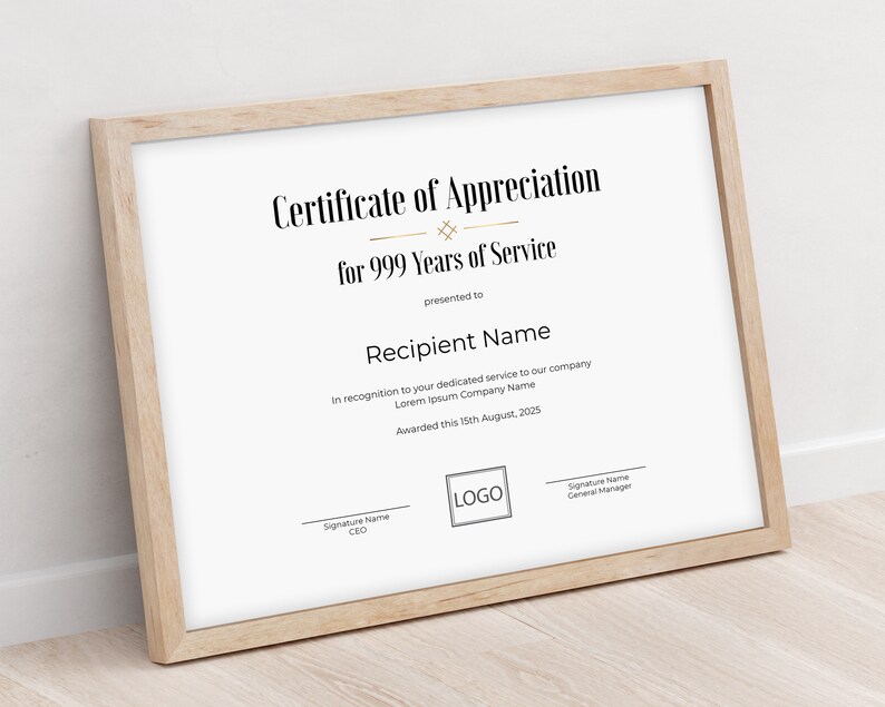 Editable Years of Service Certificate of Appreciation - Etsy