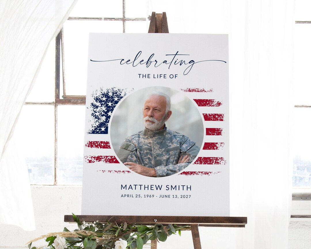 Editable Veteran Funeral Welcome Sign American Flag Military Memorial ...