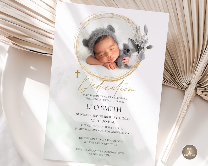 Dedication Invitation Template Baptism Photo Invitation Gold - Etsy