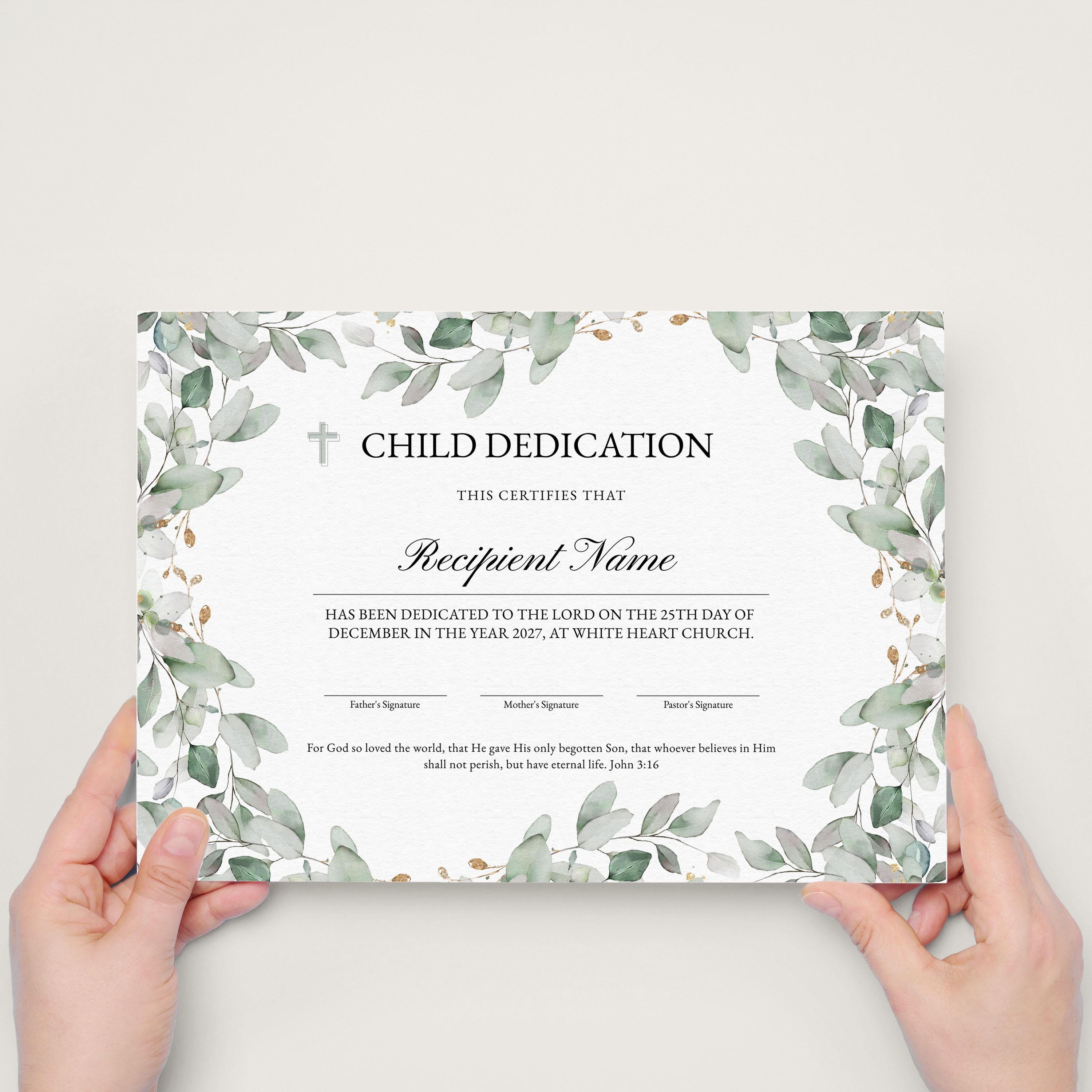 Child Dedication Certificate Template Child Dedication Editable ...