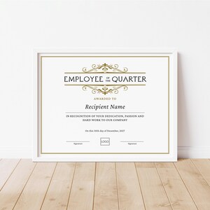 Editable Employee of the Quarter Award Certificate Template Printable ...