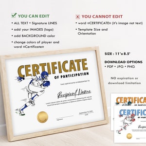 American Football Certificate Template Sports Certificate Award ...