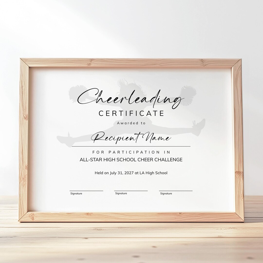 Cheerleading Participation Certificate Template, Editable Printable ...