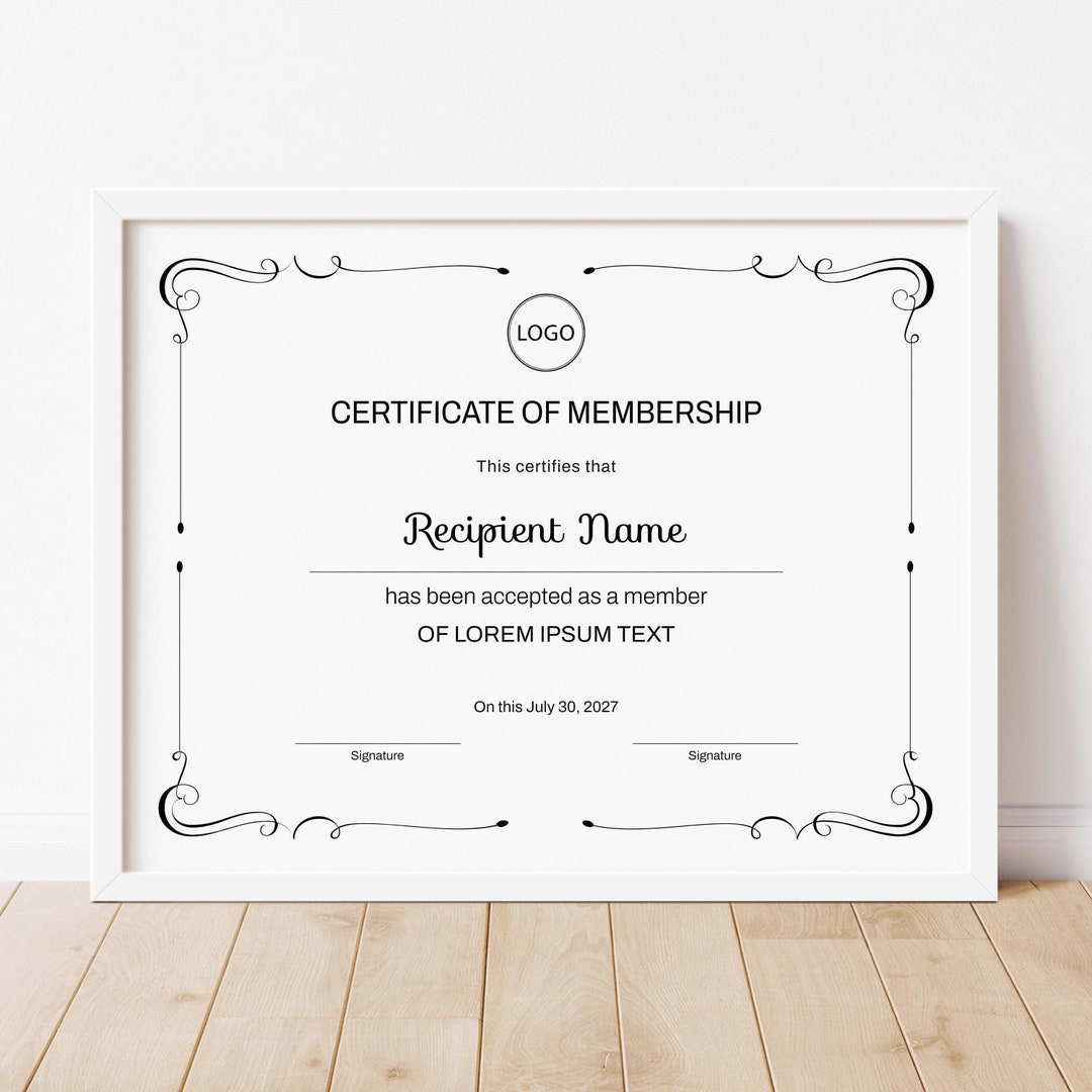 EDITABLE Membership Certificate Template, Minimalist Certificate ...
