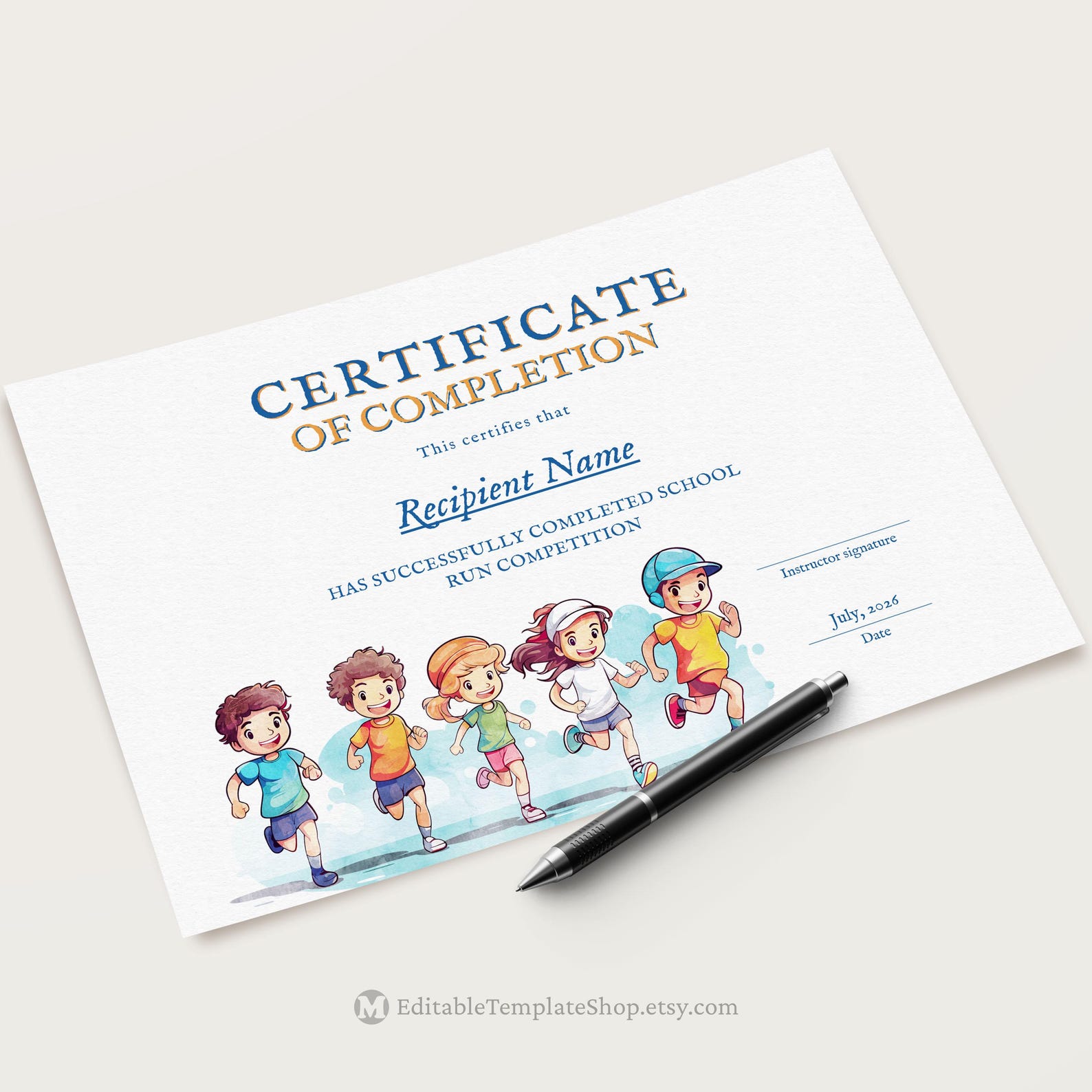 EDITABLE School Run Competition Certificate Template, Kids Running ...