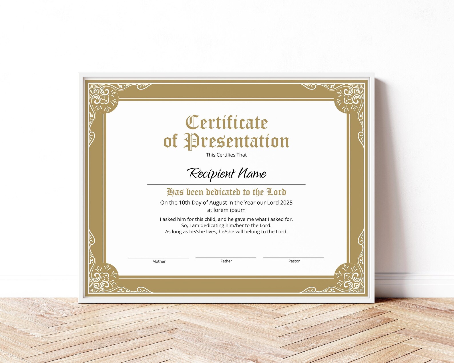 Editable Certificate of Presentation Template, Printable Church ...