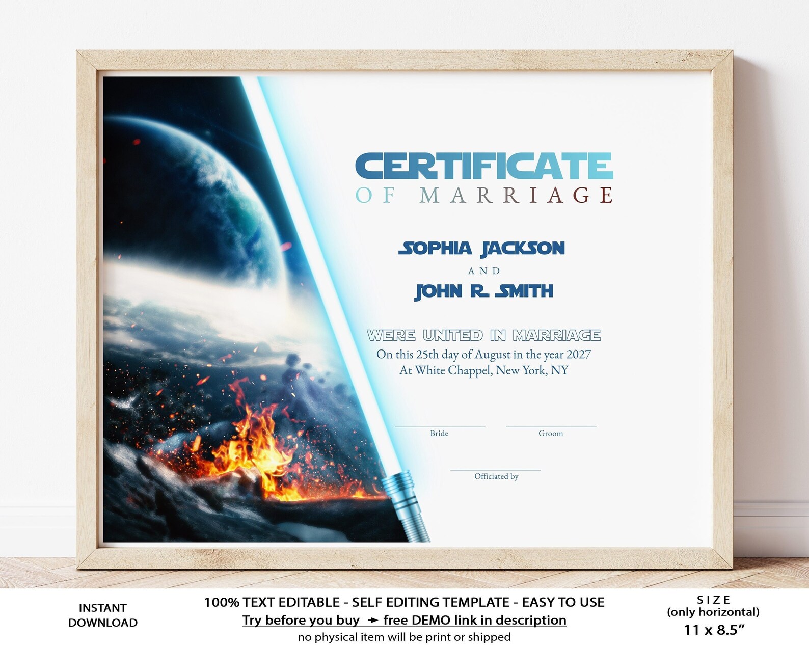 Star Wars Wedding Certificate Template Star Wars Marriage - Etsy