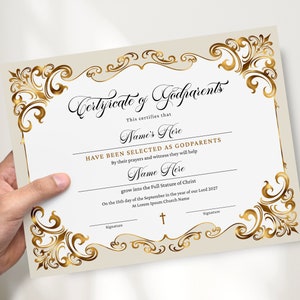 Editable Godparents Certificate Template, Godmother Godfather Printable ...