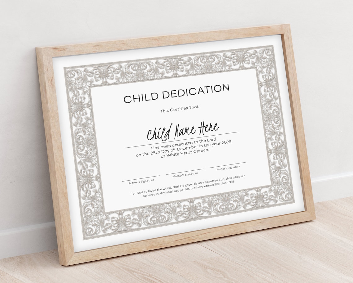 Child Dedication Certificate Baby Dedication Certificate | Etsy