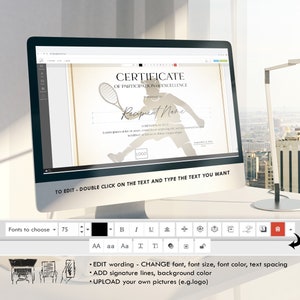 Tennis Certificate Award Template, Man With Tennis Racket, Sports ...