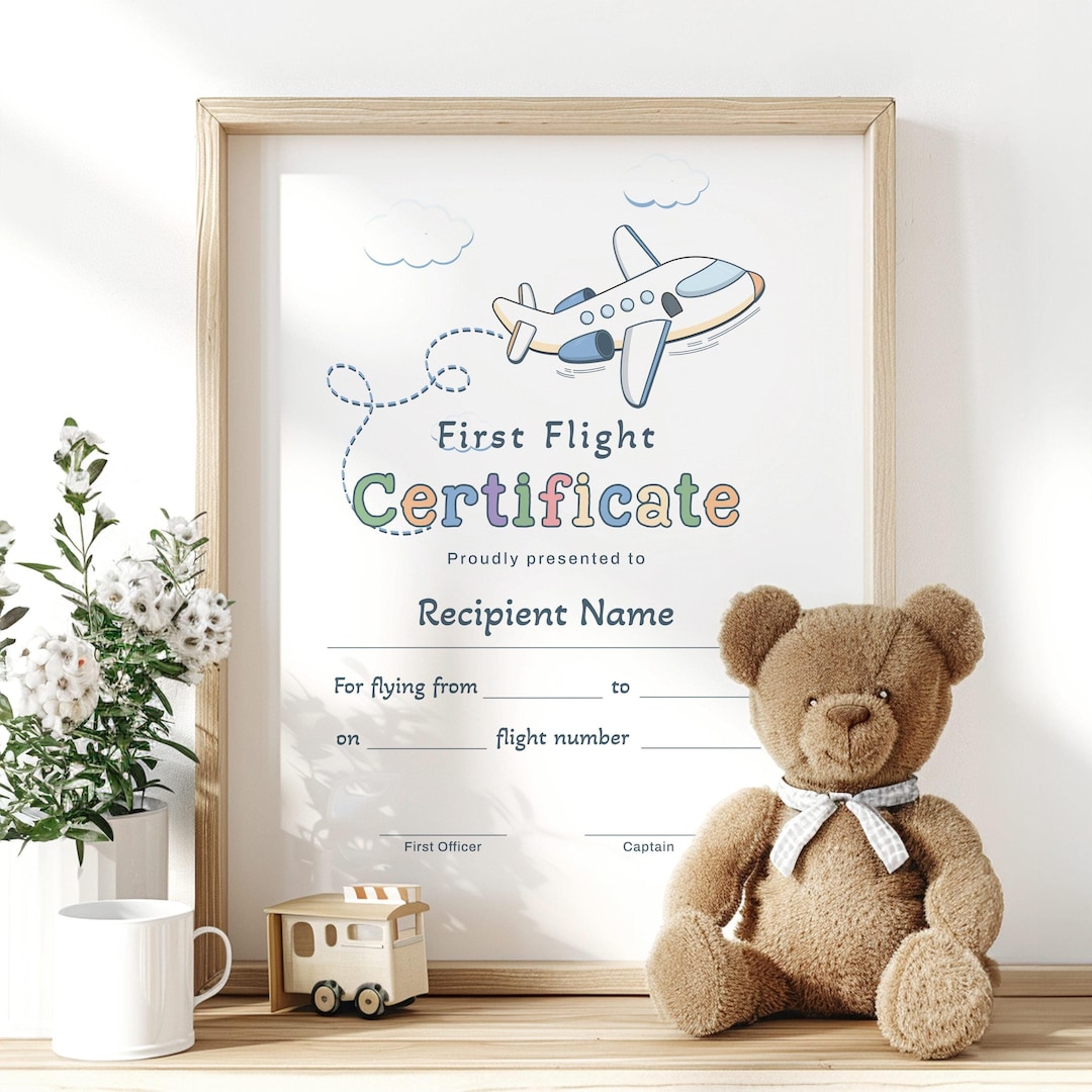 My First Flight Certificate Template Award Certificate for Kids Travel ...