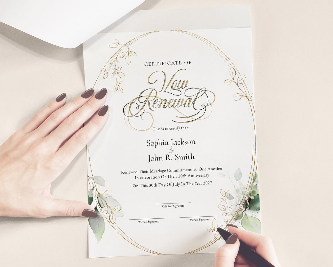 Vow Renewal Certificate Template Editable Printable | Etsy