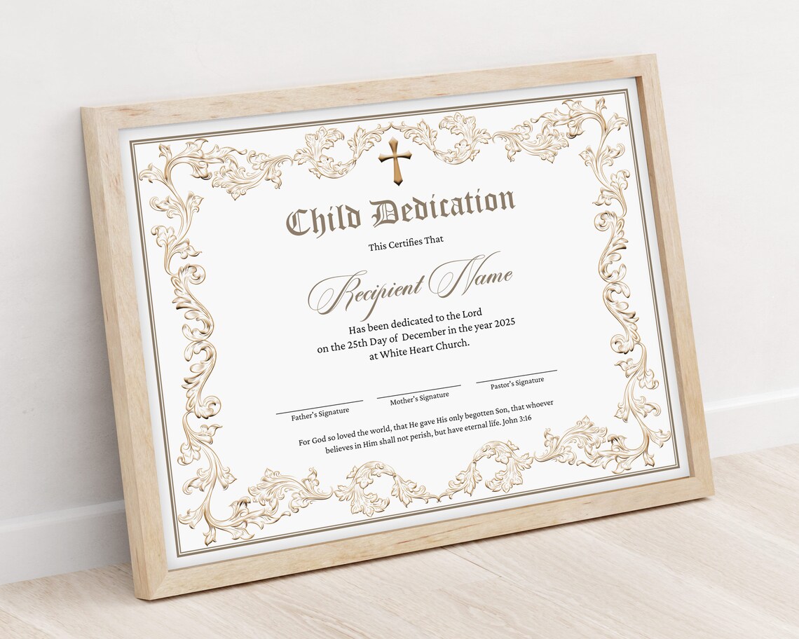 Child Dedication Certificate Baby Dedication Certificate - Etsy