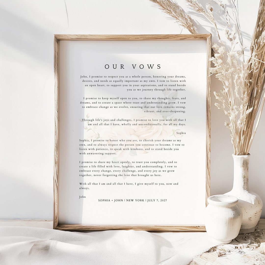Wedding Vows Keepsake Template, Wedding Gift, Printable Vows, Wedding ...