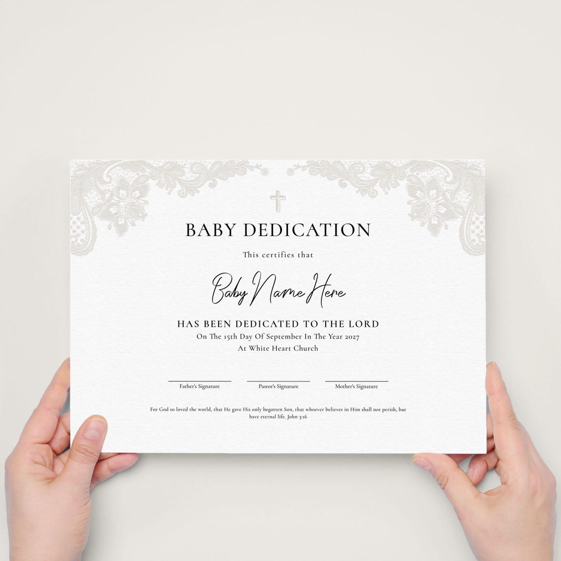 Baby Dedication Certificate Template, Minimalist Baptism Baby ...