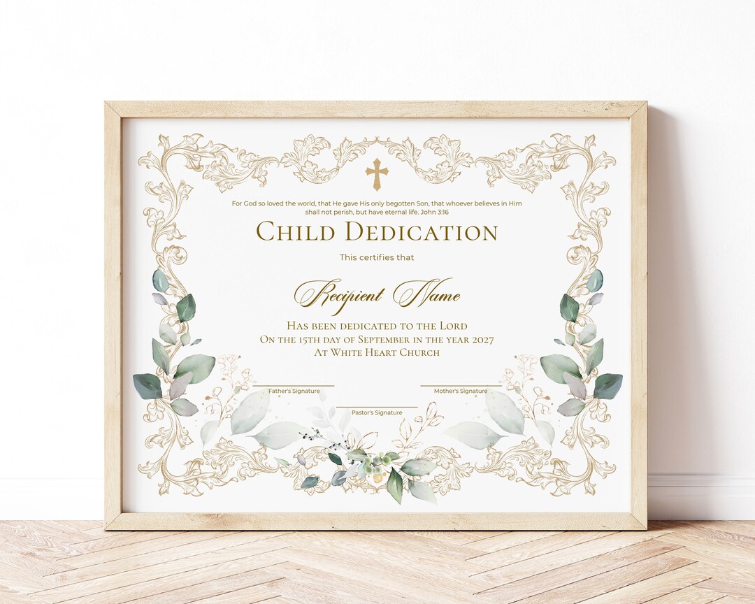 Editable Child Dedication Certificate Template, Presentation ...