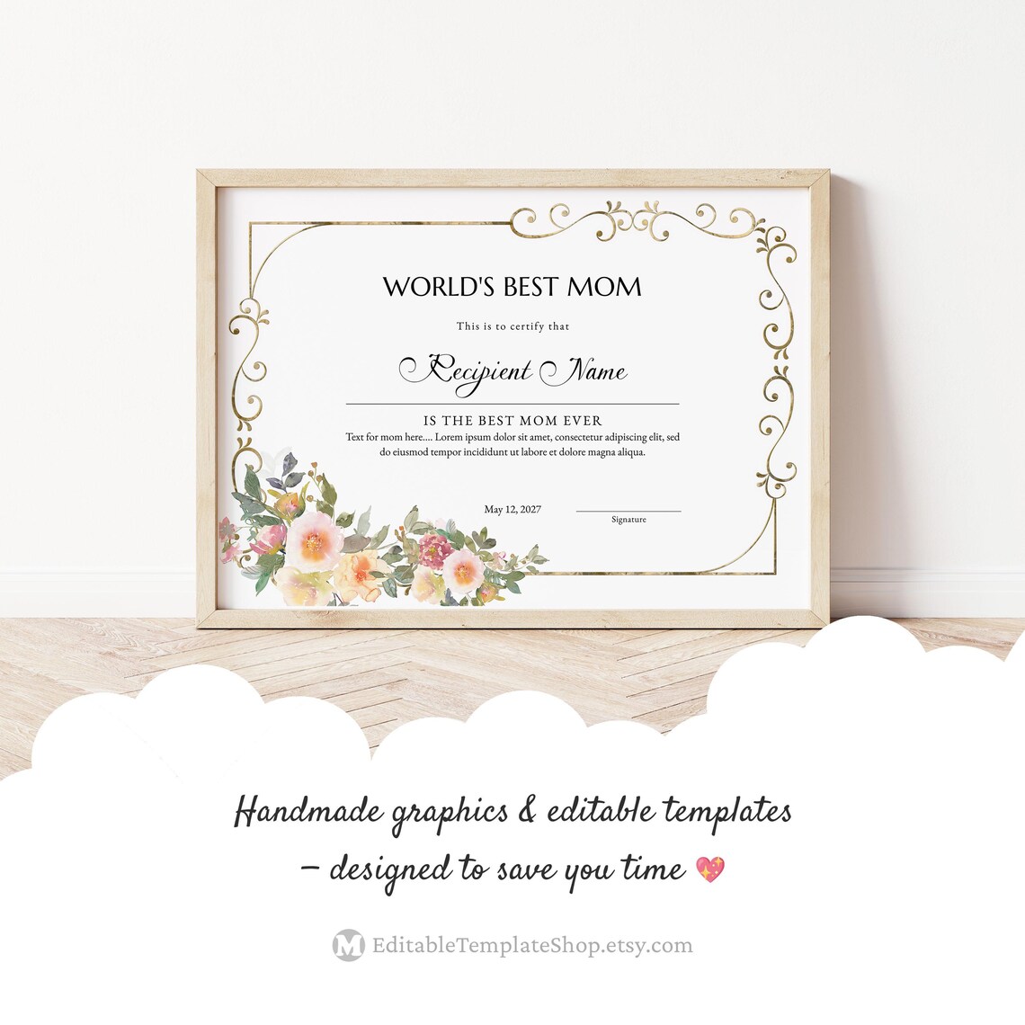 Editable Best Mom Certificate Template Mother's Day Certificate Best ...