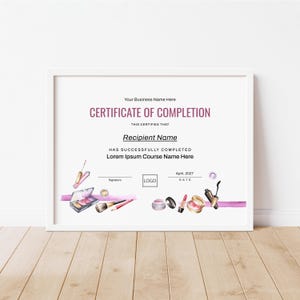 Editable Makeup Course Completion Certificate Template Modern ...