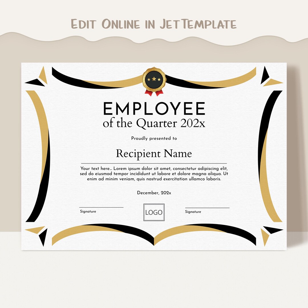 Editable Employee of the Quarter, Printable Employee Awards, Gift ...