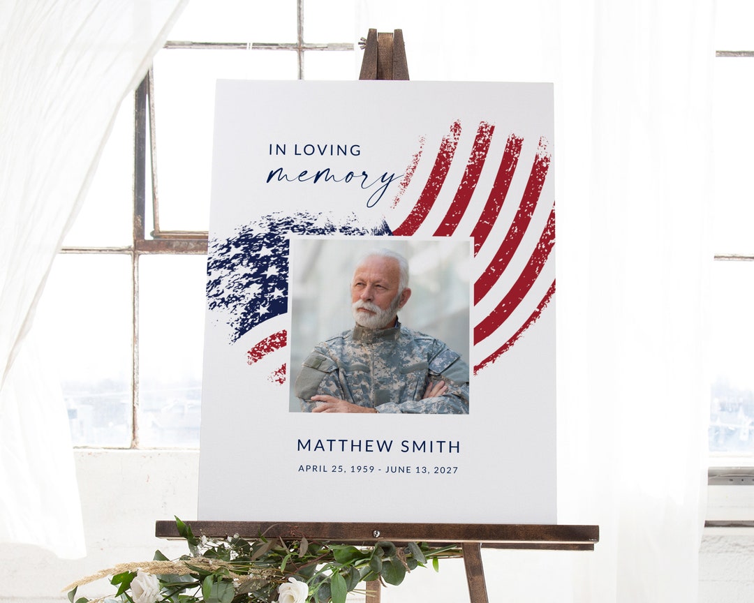Veteran Funeral Welcome Sign American Flag Loving Memory Military ...