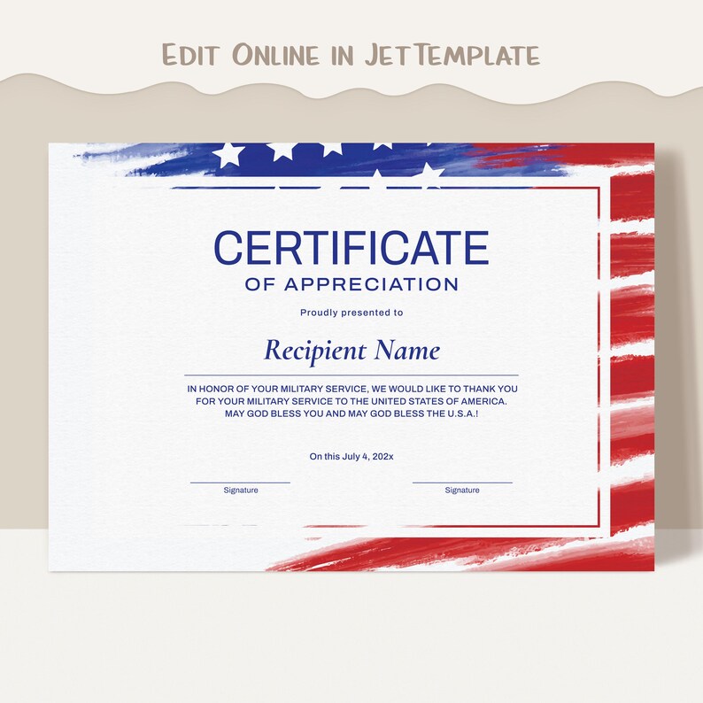 Editable Certificate Template American Flag Independence Day, Printable ...