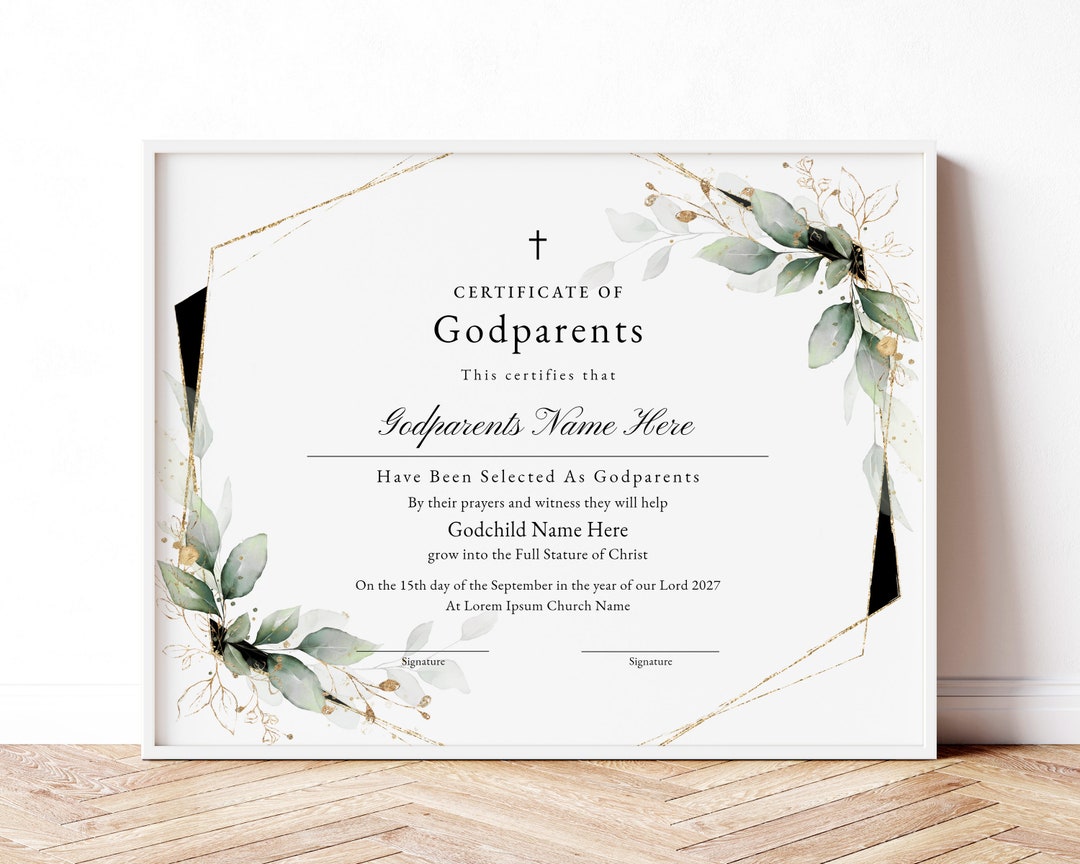 Editable Godparents Certificate Template Godparents Gift Christening ...