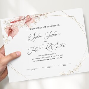 Boho Floral Marriage Certificate Template, Watercolor Calla Lily ...