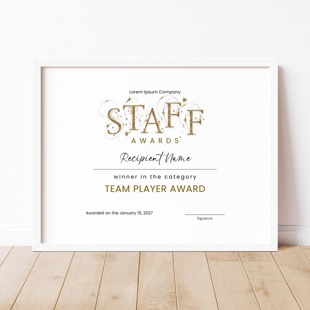 Team Player Award, Best Staff Awards, EDITABLE Team Player Certificate ...