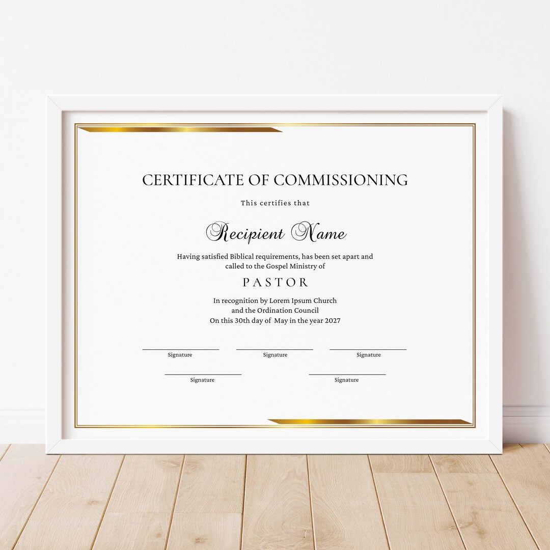 Editable Commissioning Certificate, Ordained Minister Certificate ...