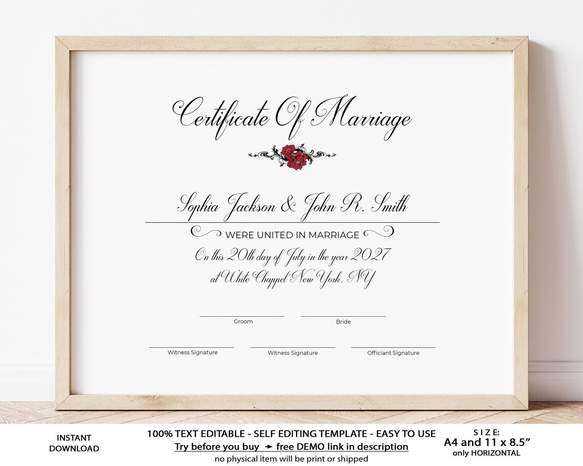 Editable Wedding Certificate Template Elegant Certificate of - Etsy