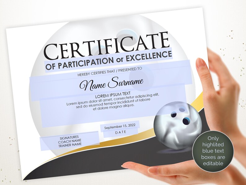 EDITABLE Bowling Certificate Template Sport Certificate | Etsy