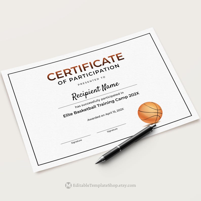 EDITABLE Basketball Certificate Recognition Template Printable ...