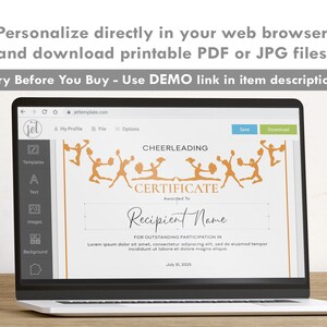 Cheerleading Participation Certificate Template, Editable Printable ...