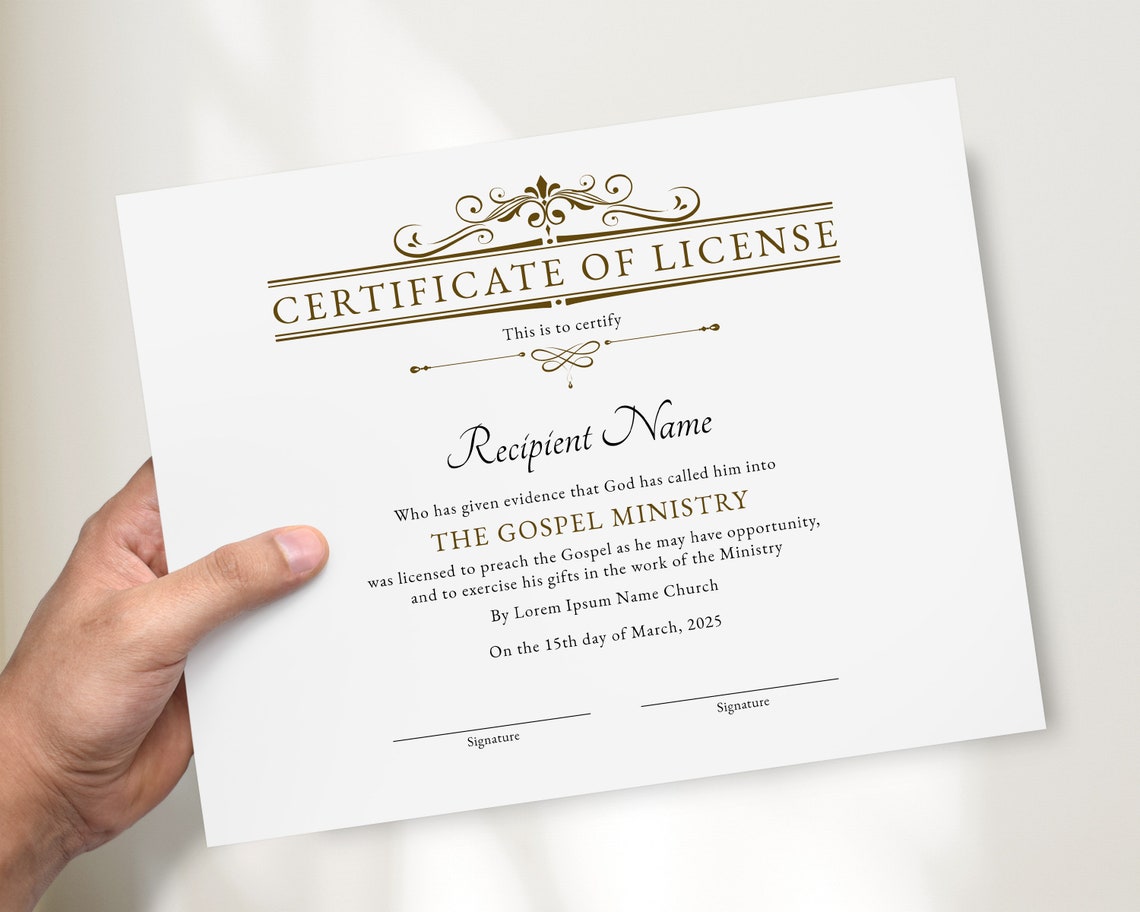 Editable License to Preach Template Printable Certificate of - Etsy