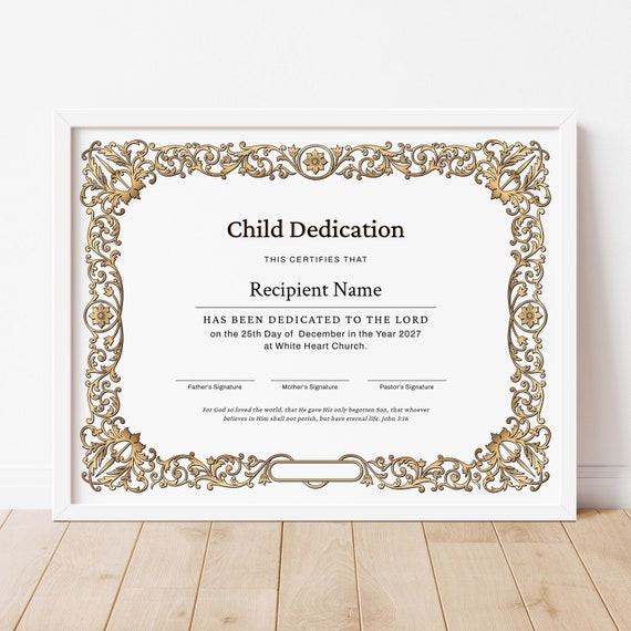 Baby Dedication Certificate Templates Editable