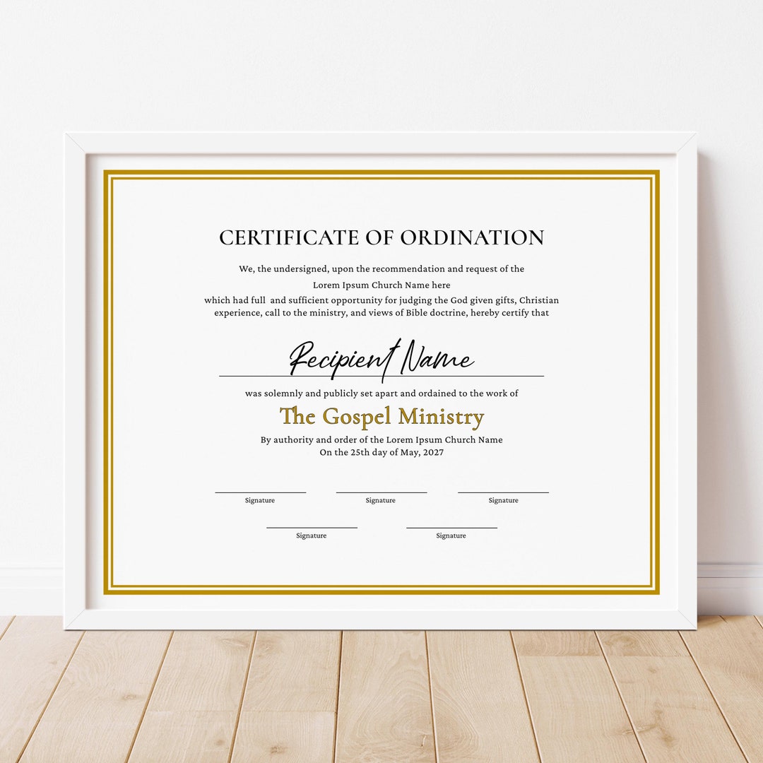 Editable Ordination Minister Certificate Template, MINIMALIST ...