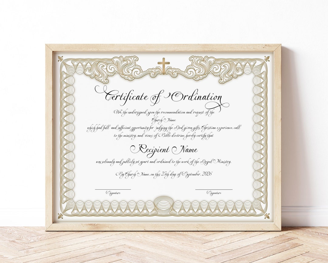 Ordination Certificate Template, Editable Minister Certificate of ...