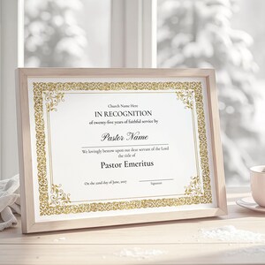 Pastor Emeritus Church Recognition Certificate Template, Church Award ...