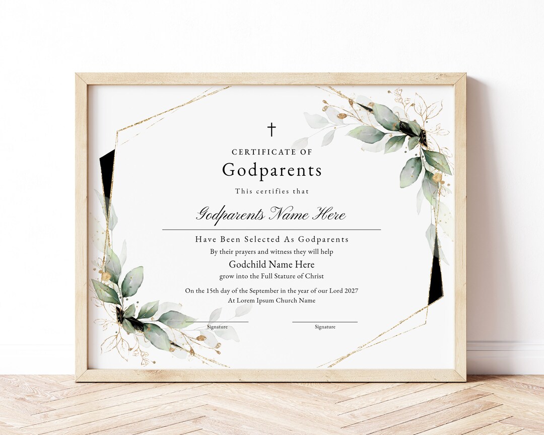 Editable Godparents Certificate Template Godparents Gift Christening ...