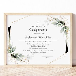 Editable Godparents Certificate Template Godparents Gift Christening ...